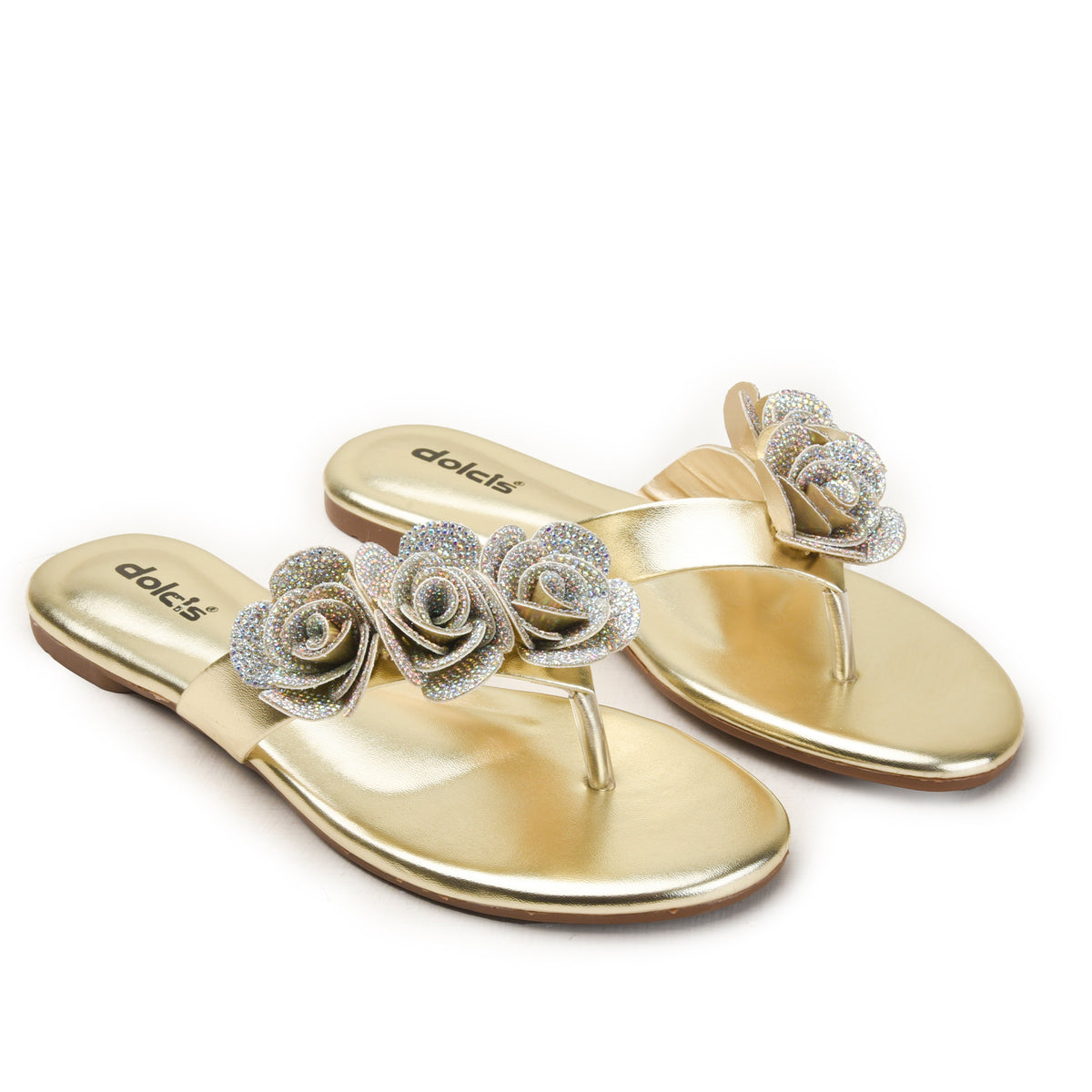 Golden Floral Flat Sandals for Women | 789R-X – Dolcis - Women’s Shoes ...