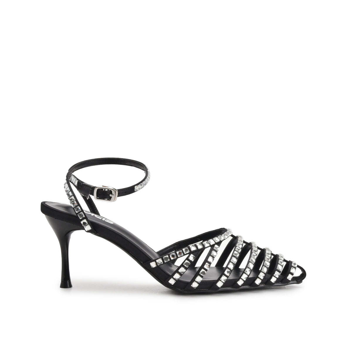 Stunning Black Strappy Rhinestone Kitten Heel Sandals | 429N-C Dolcis ...
