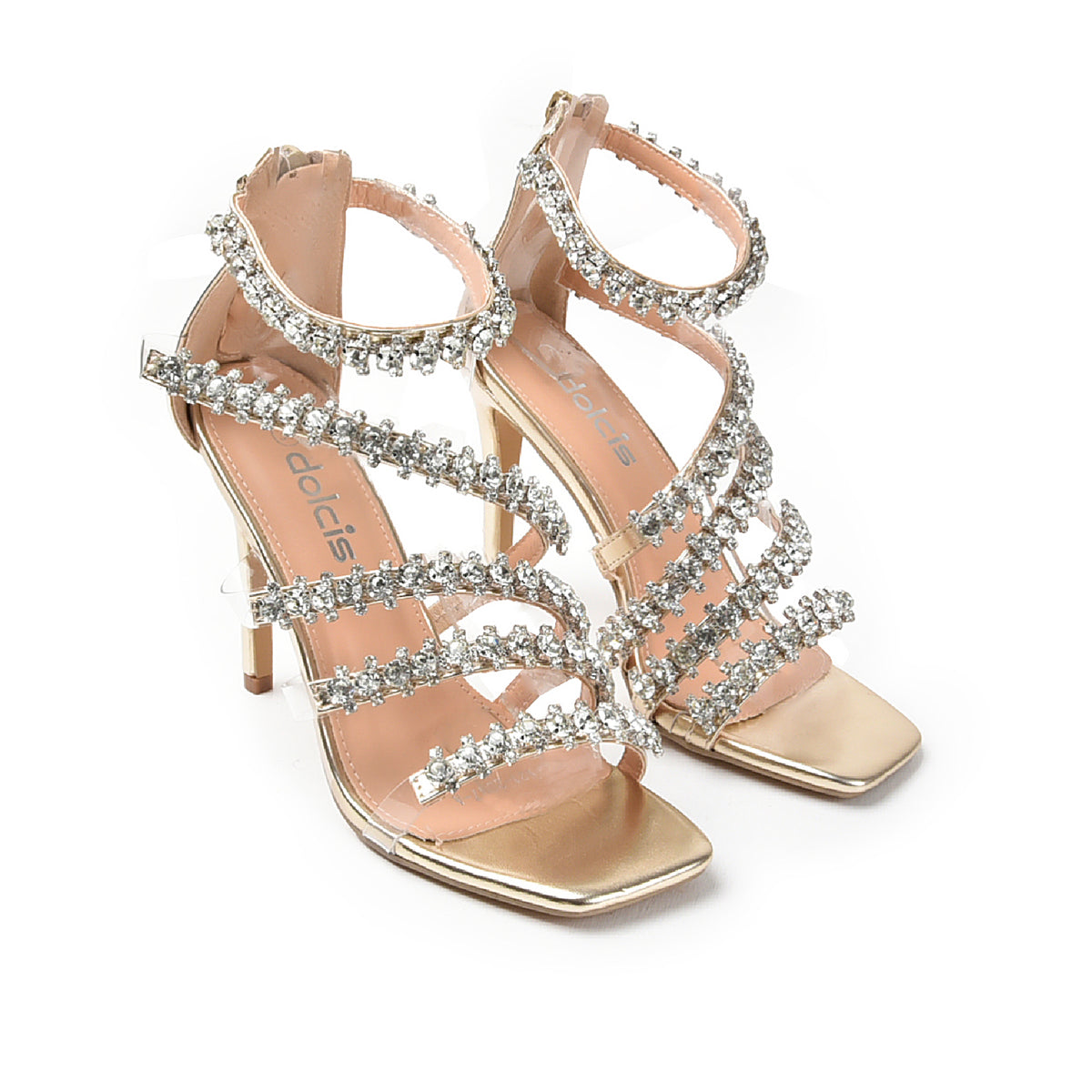 Elegant Gold High Heel Sandals with Rhinestone Straps | 269G-X Dolcis ...
